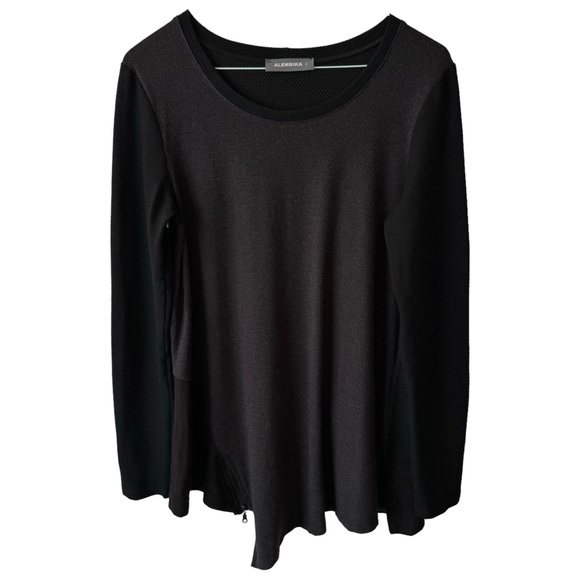 Alembika | Tops | Alembika Black Gray Asymmetrical Side Zip Long Sleeve ...